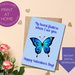Printable Butterfly Valentine's Day Card-instant Download-5x7inch-blank ...
