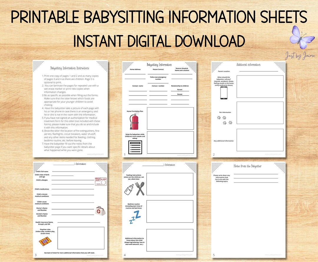 Printable Babysitting Information Sheet-instant Download-leave ...