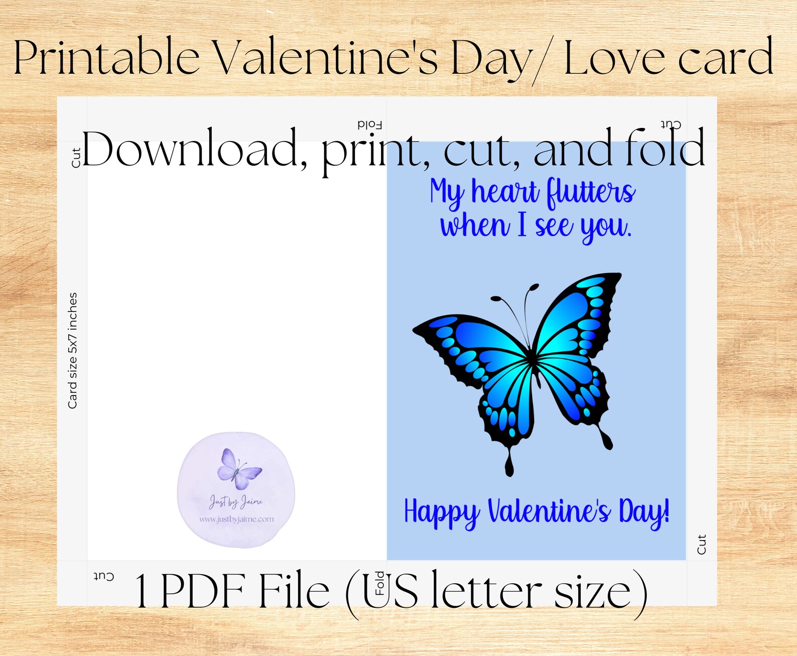 Printable Butterfly Valentine's Day Card-instant Download-5x7inch-blank ...