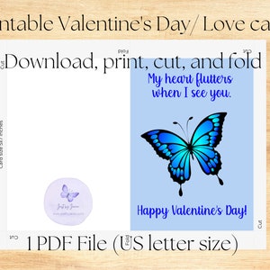 Printable Butterfly Valentine's Day Card-instant Download-5x7inch-blank ...