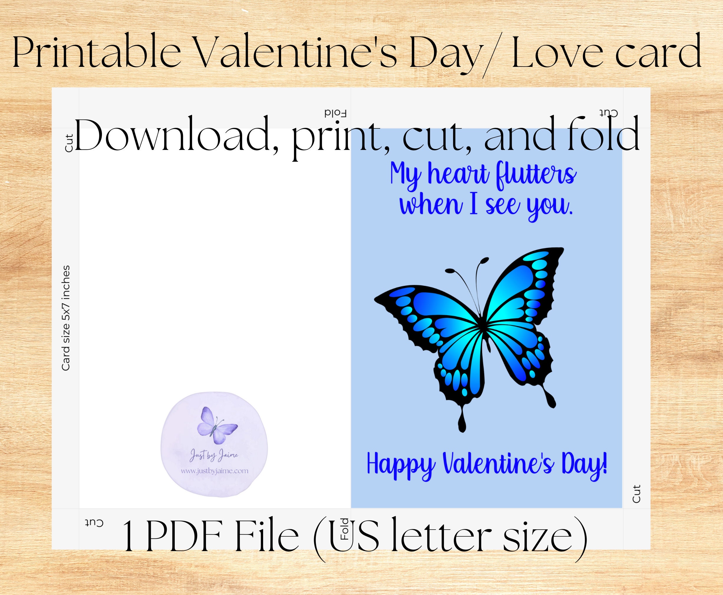Printable Butterfly Valentine's Day Card-instant Download-5x7inch-blank ...
