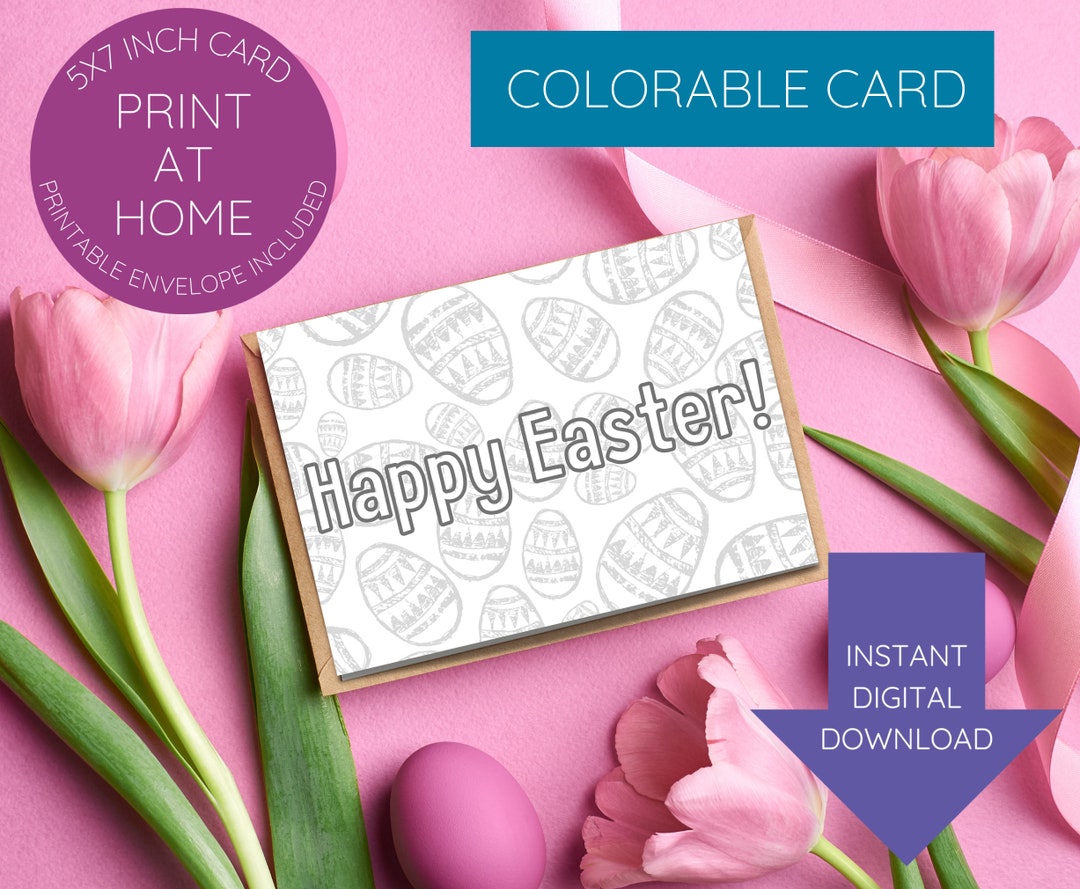 Printable Colorable Easter Egg Card-instant Download-5x7-blank Inside ...