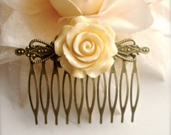 Ivory rose hair comb | Etsy