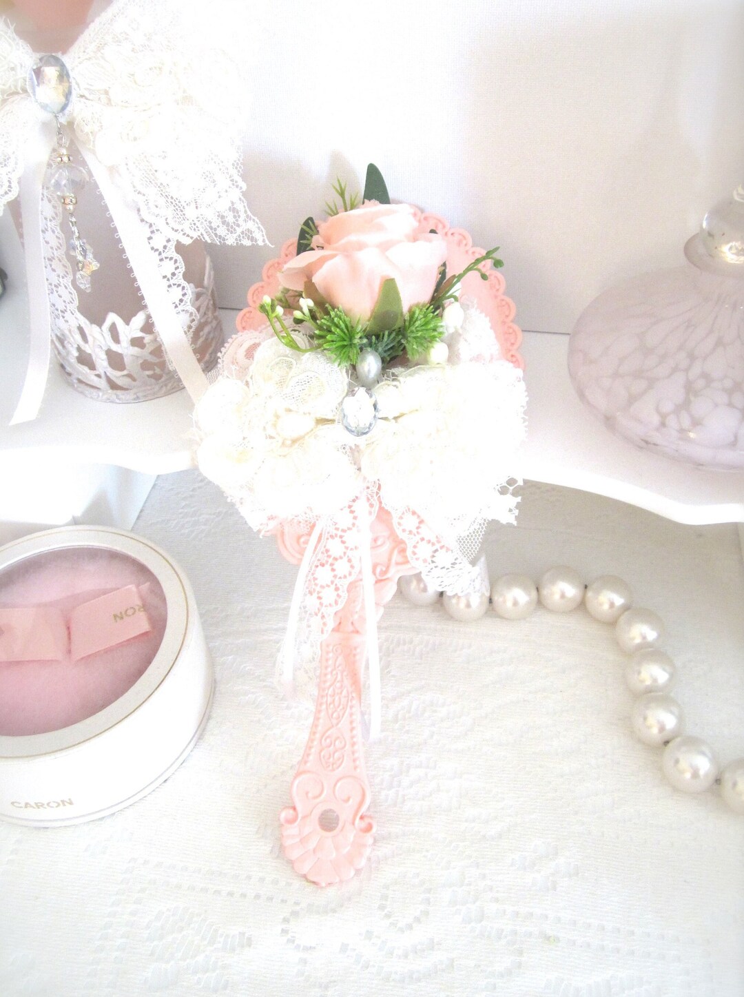 Pink Rose Hand Mirror, Shabby Dressing Table Mirror, Romantic With Lace ...