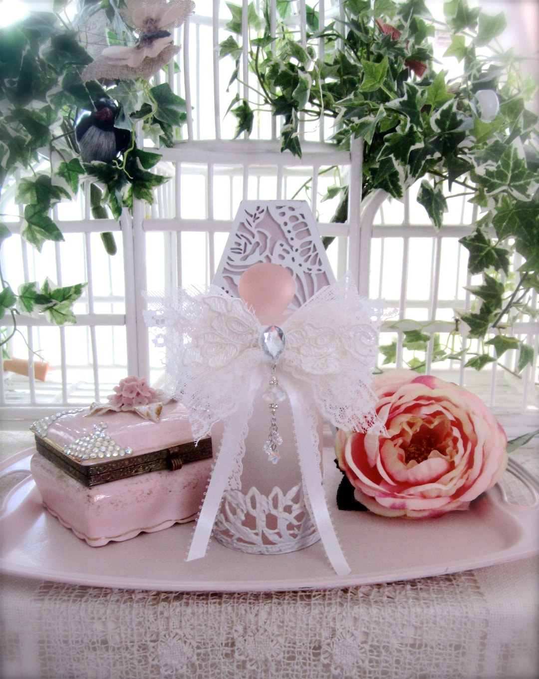 Vintage Frosted Pink Glass Large Perfume Bottle, Pink With White Lace ...