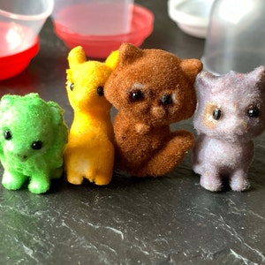 4 Fuzzy Flocked Mini Velvet Pets Cat Deer Dog Fox in Capsule Kawaii ...