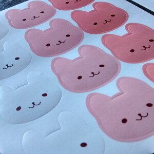 12 or 24 Stickers Cute Pink Bunny Rabbit Face Kawaii Sticker 3 Colors ...