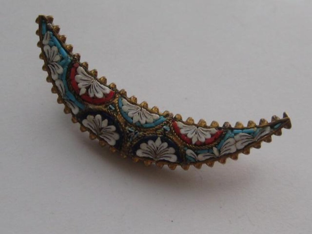 Vintage Micro Mosaic Crescent Moon Brooch - Etsy