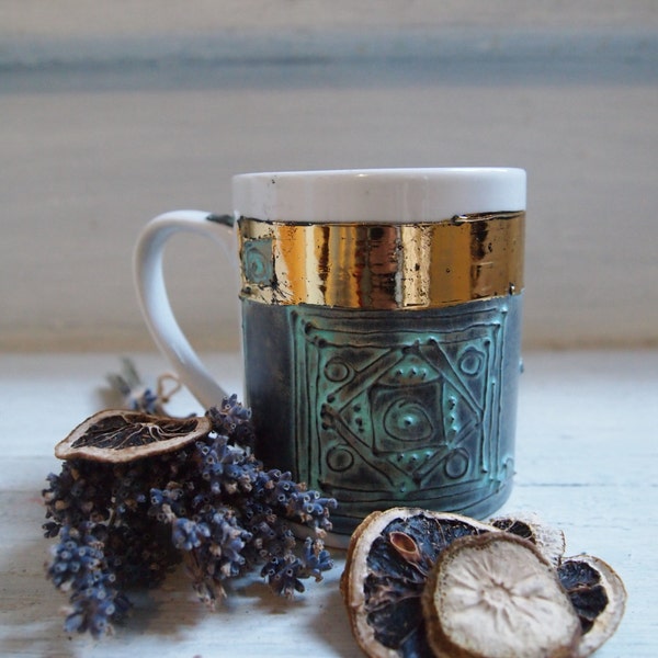 Blue and Gold Mug - Etsy