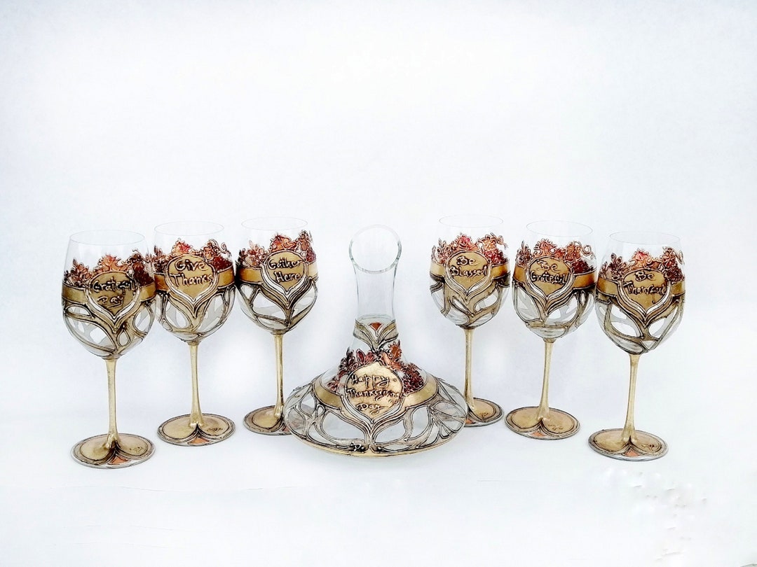 Thanksgiving Day Gift Crystal Set of 7, Wine Glasses and Decanter ...