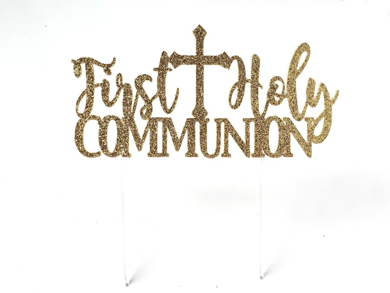 Communion Cake Topper Gold Glitter First Communion | Etsy