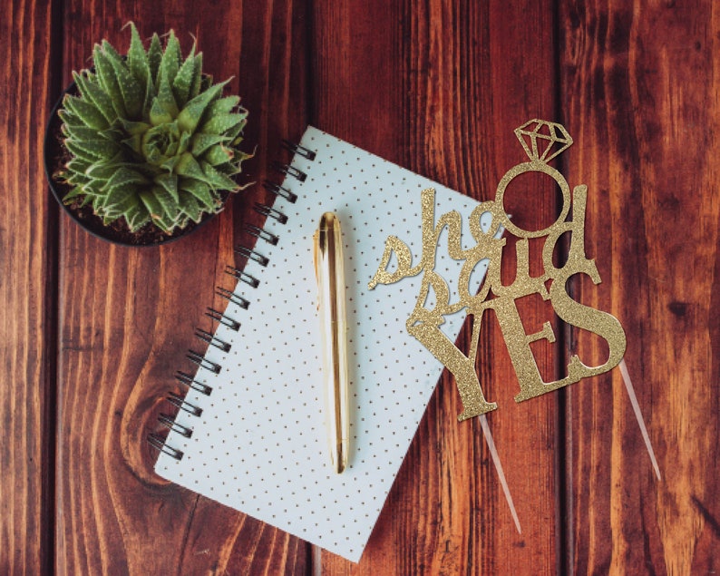 Engagement Cake Topper She Said Yes Gold Glitter for Bride | Etsy