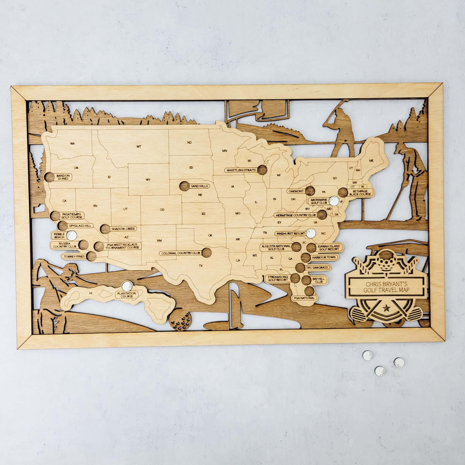 Golf Course Map, Wood Map, Retirement Bucket List, Golf Gifts ...