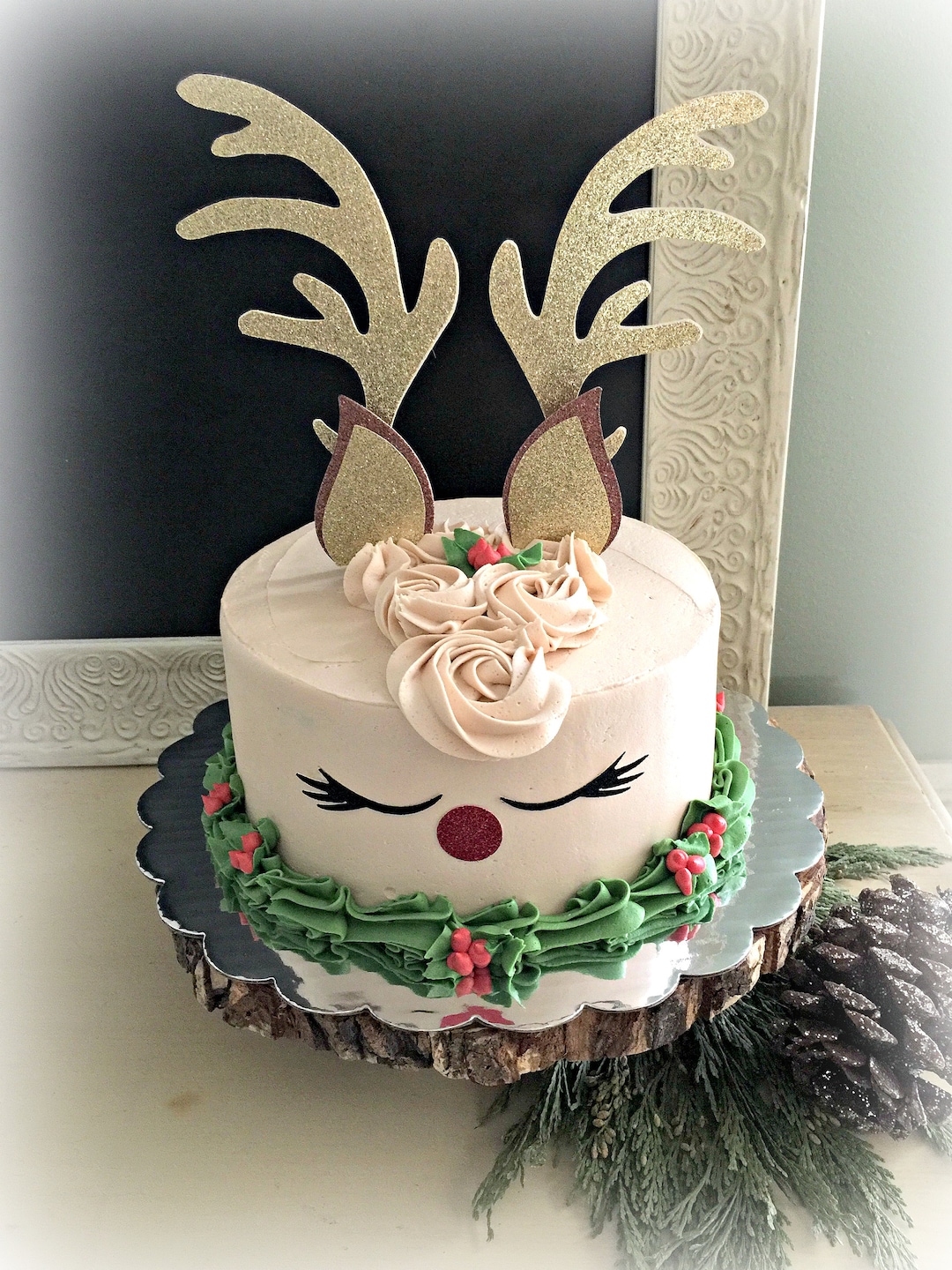 Reindeer Cake Topper, Christmas Cake Toppers, Holiday Cake Topper ...