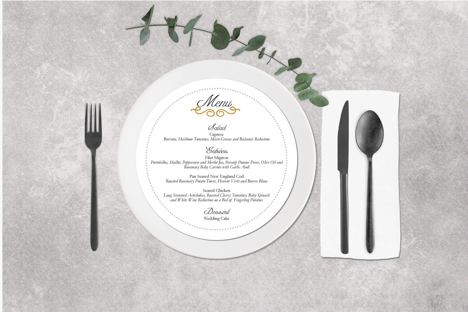 Circle Wedding Menu Plated Dinner Menu Wedding Menu - Etsy