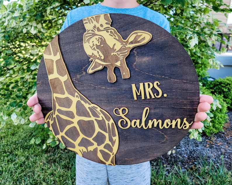 Custom Name Sign, Teacher Gift, Teacher Giraffe Sign, Classroom Sign ...