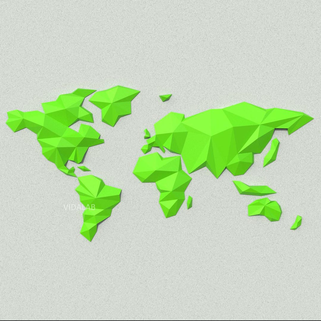 World Map, Lowpoly Map, Paper Trophy Map, , Wall Decoration, Instant ...