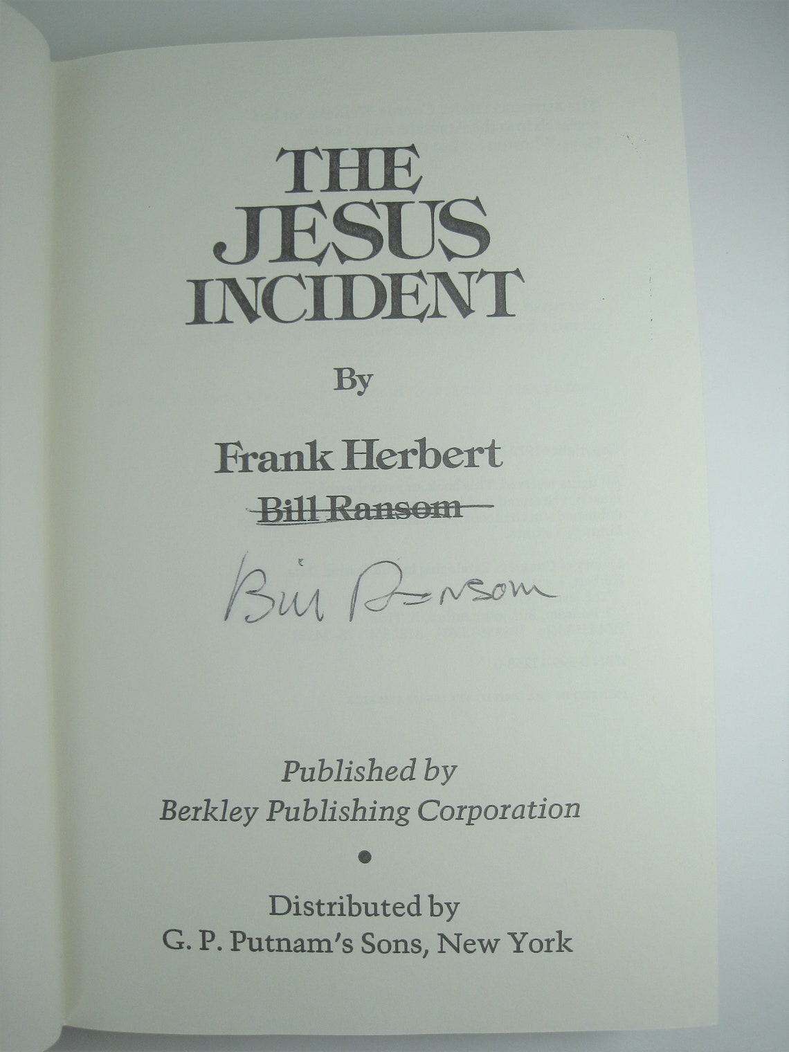 The Jesus Incident, FRANK HERBERT, Bill Ransom Signed, 1979 1st Edition ...