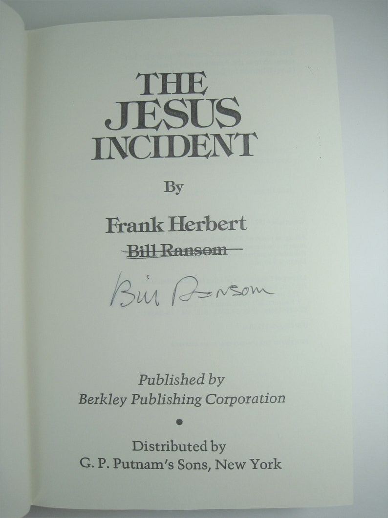 The Jesus Incident, FRANK HERBERT, Bill Ransom Signed, 1979 1st Edition ...