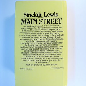 MAIN STREET, Sinclair Lewis, Rare 1980 X-library Yellow-boards Signet ...