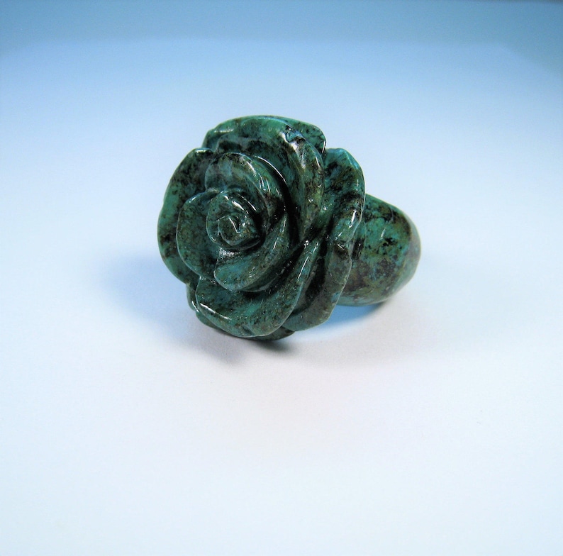 Solid TURQUOISE ROSE FLOWER Ring Aqua Green Size 7.25 - Etsy