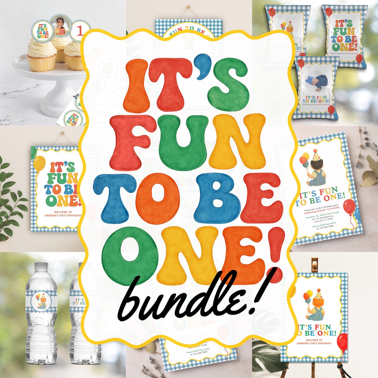 Fun to Be One BUNDLE Birthday Party Editable Templates | First Birthday ...