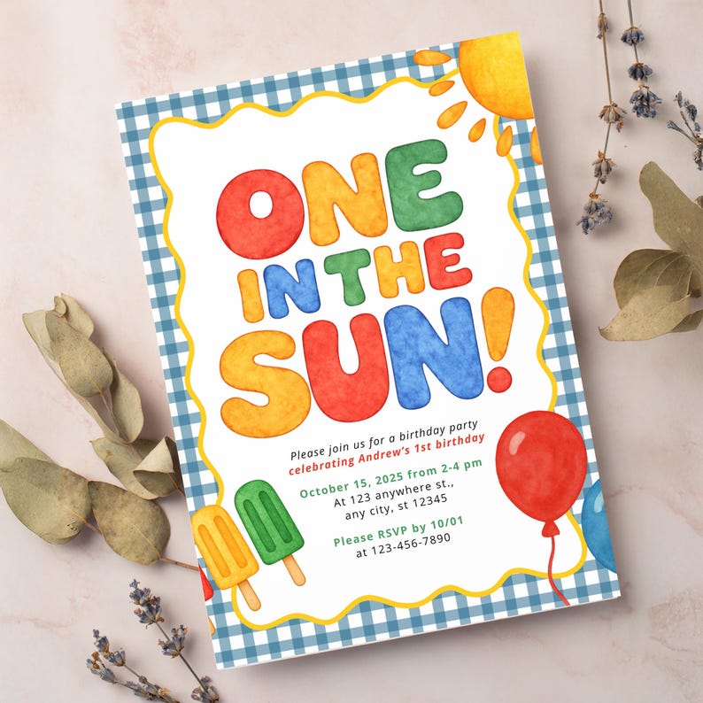 One in the Sun Birthday Invitation | Summer First Birthday Girl Boy ...