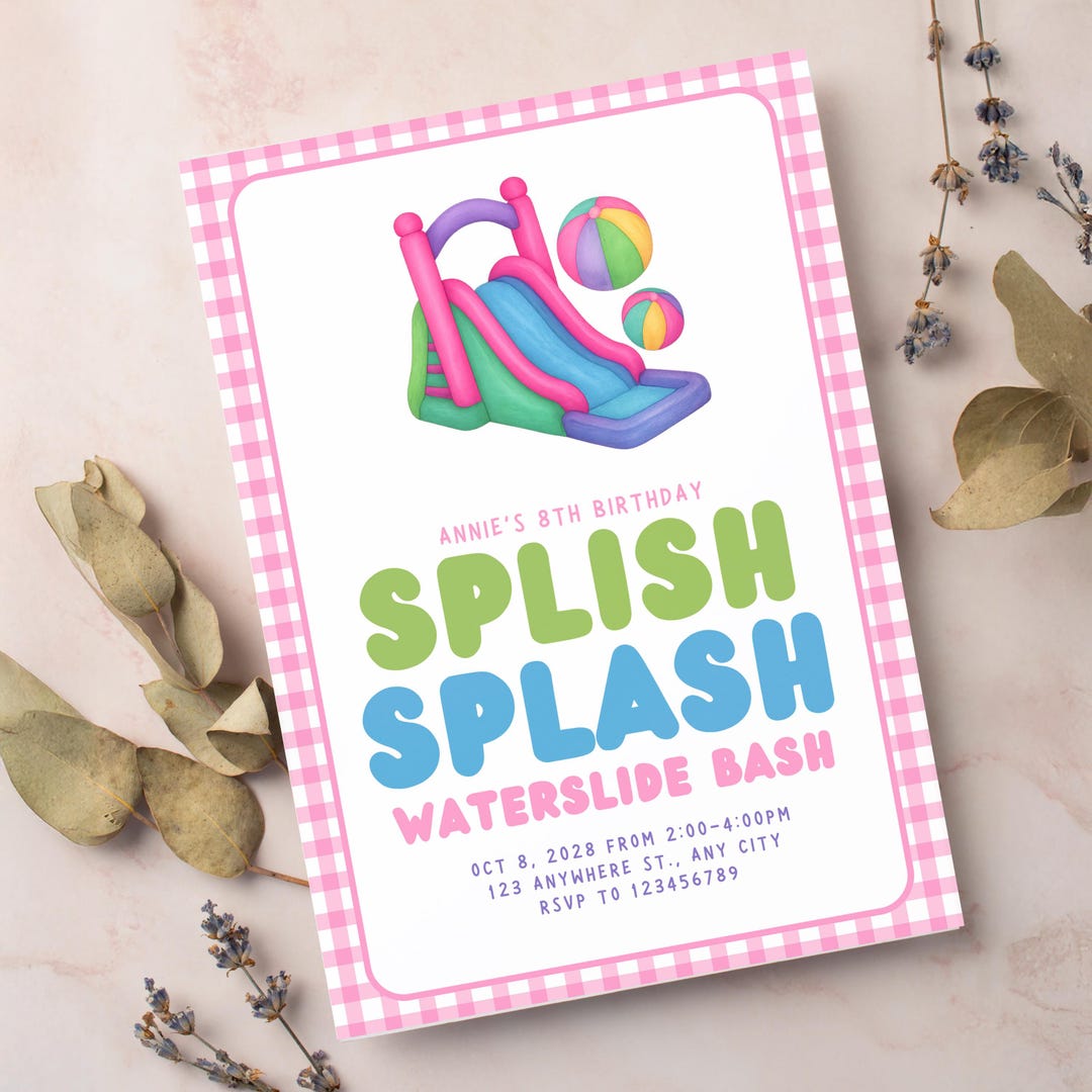 Pool Party Invitation: Splish Splash Waterslide, Editable Canva ...