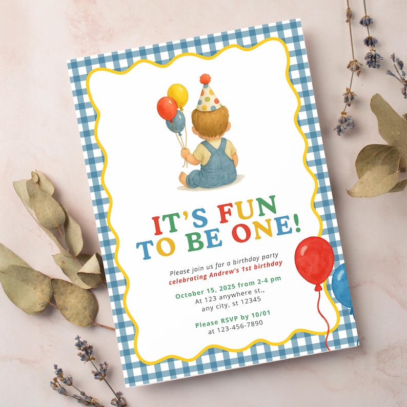 Fun to Be One Birthday Party Editable Invitation Template | First ...