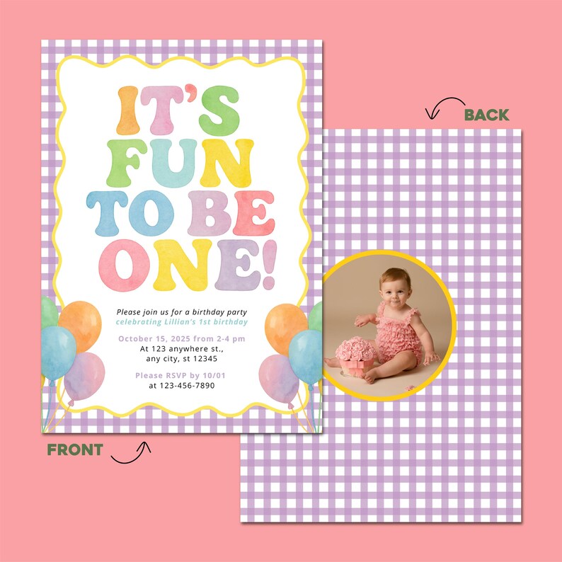 Fun to Be One 1st Birthday Invitation Template, Girl First Birthday ...