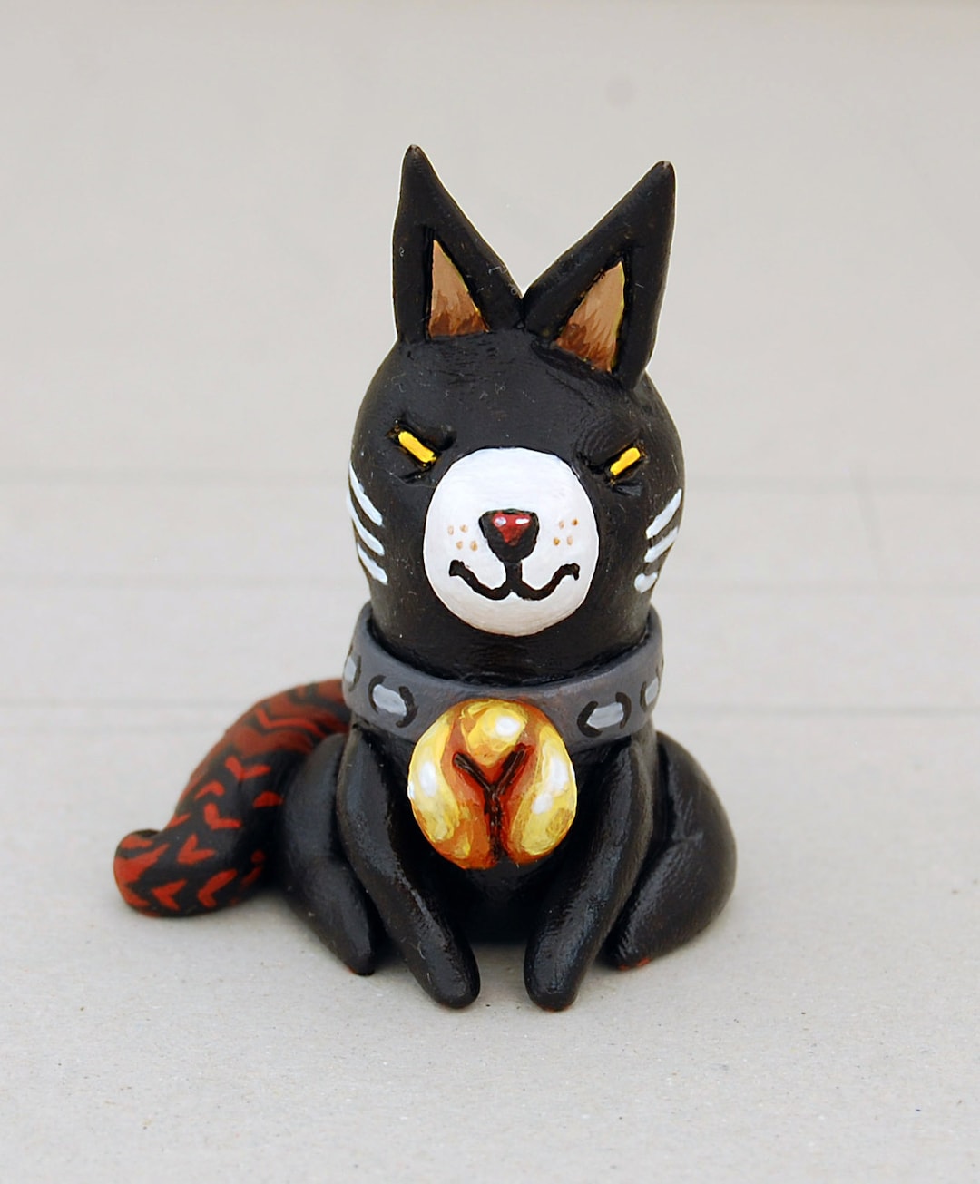 Small Fimo Sculpture - Black Cat With Golden Bell - Etsy