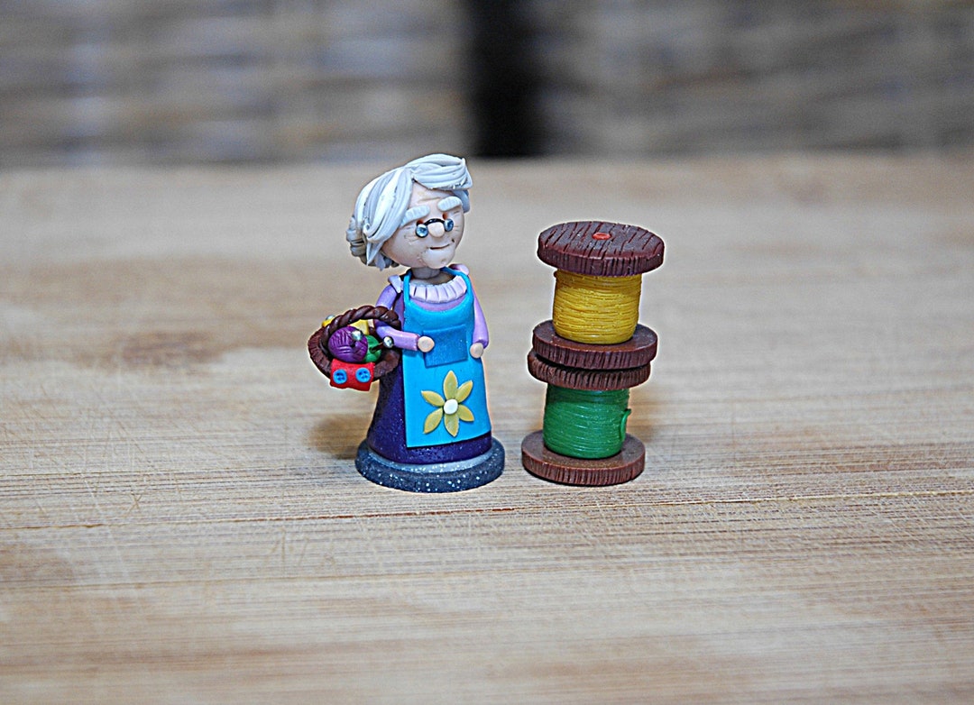 Patchwork Handmade FIGURINES Grandma Spools Figurines Game Components ...