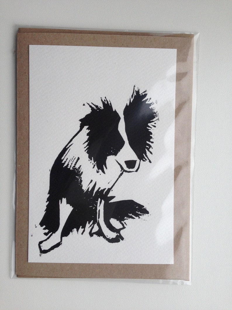 Border Collie Card Hand Printed Unique Design Linocut - Etsy
