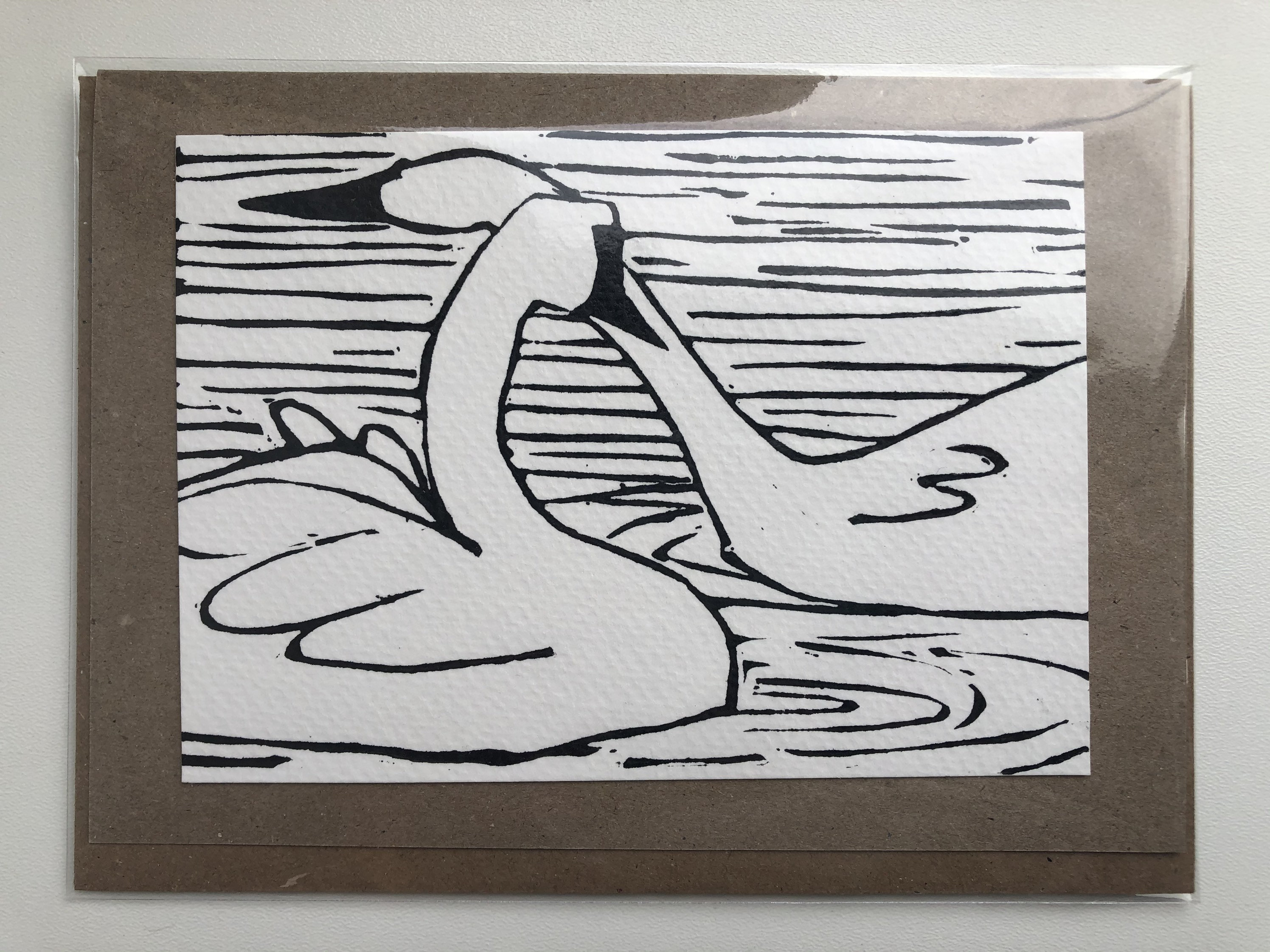 Swan Card hand printed unique design linocut card swan | Etsy