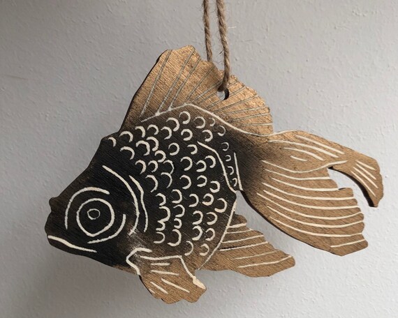 Goldfish Decoration Hand Printed Unique Design Linocut - Etsy