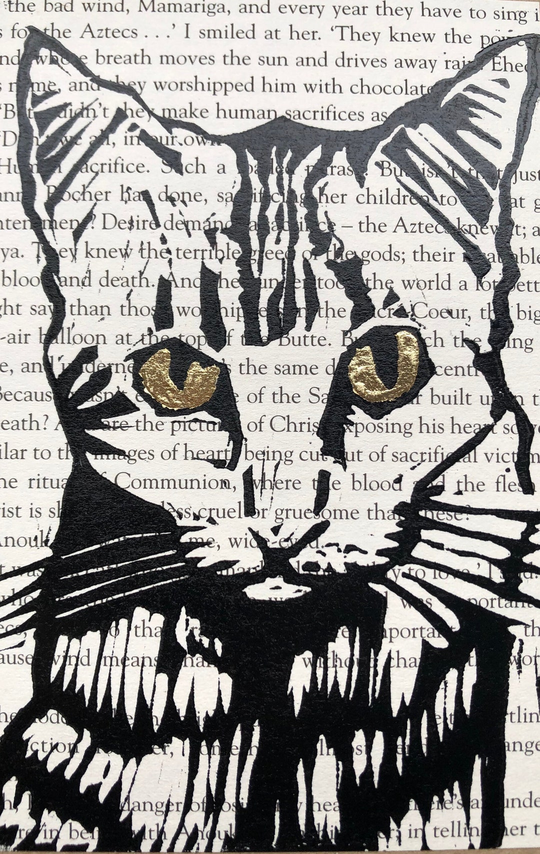 Cat Card Hand Printed Unique Design Linocut Card Cat - Etsy