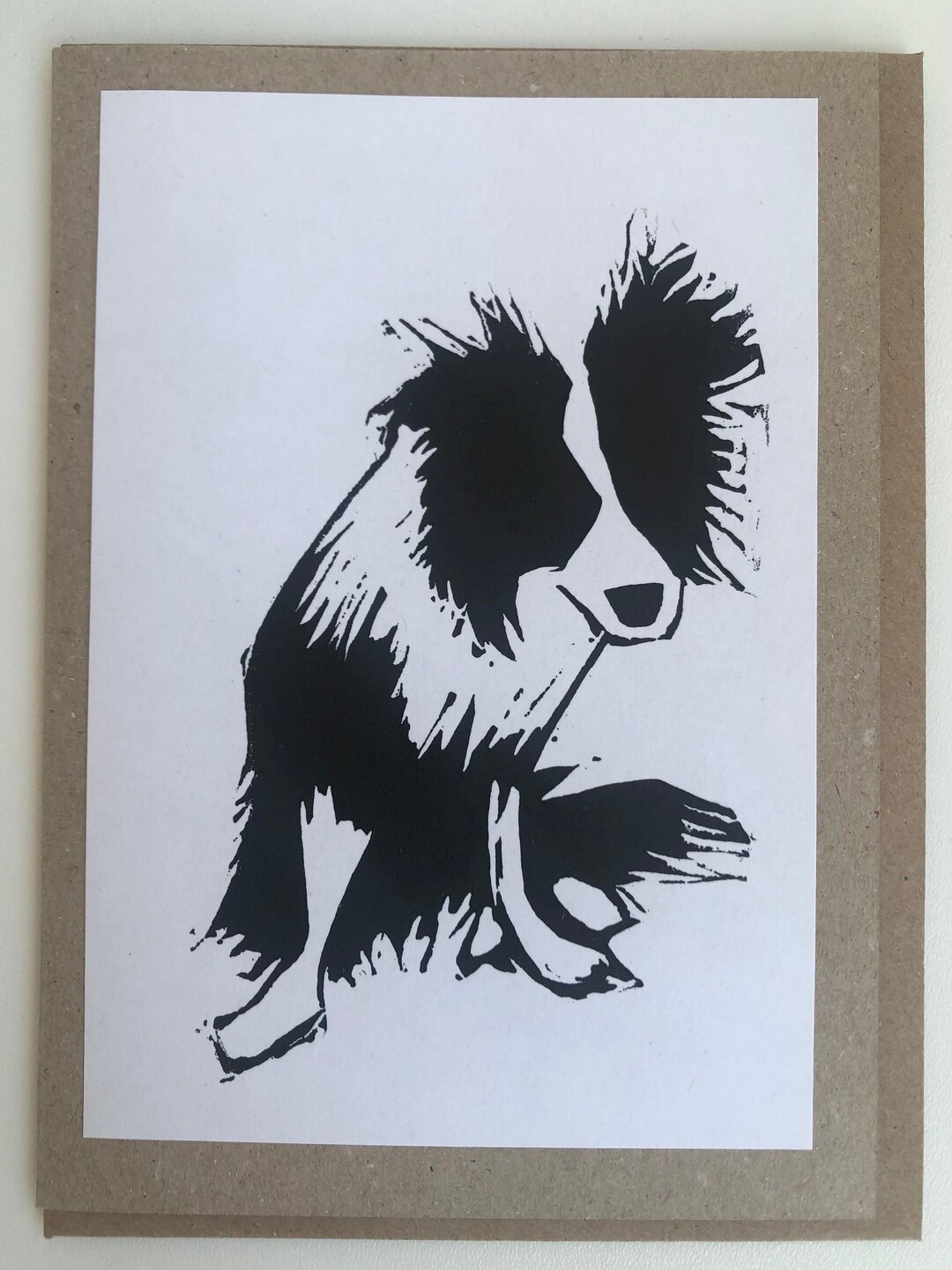 Border Collie Card Hand Printed Unique Design Linocut Card Lino Print ...