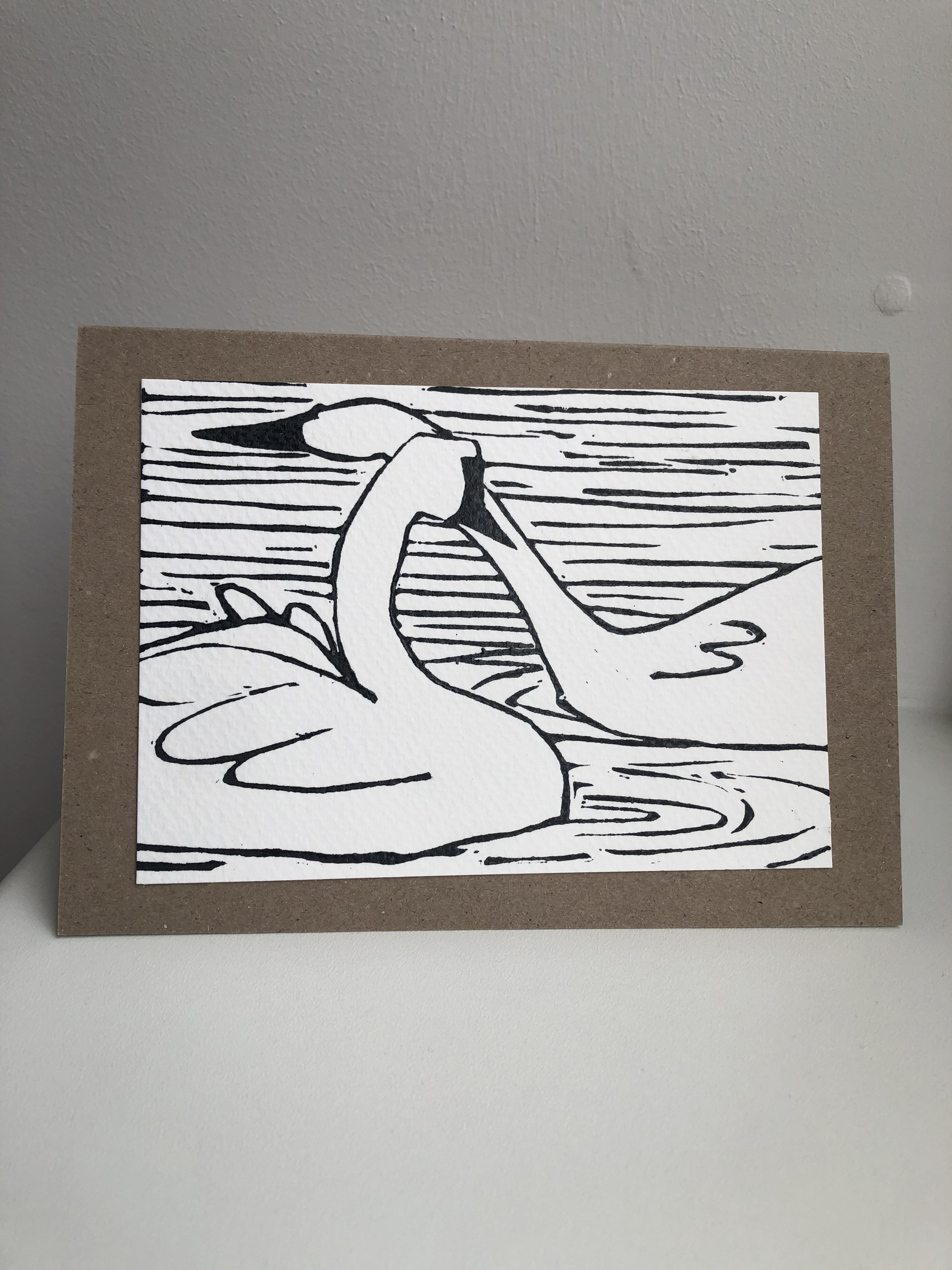 Swan Card hand printed unique design linocut card swan | Etsy