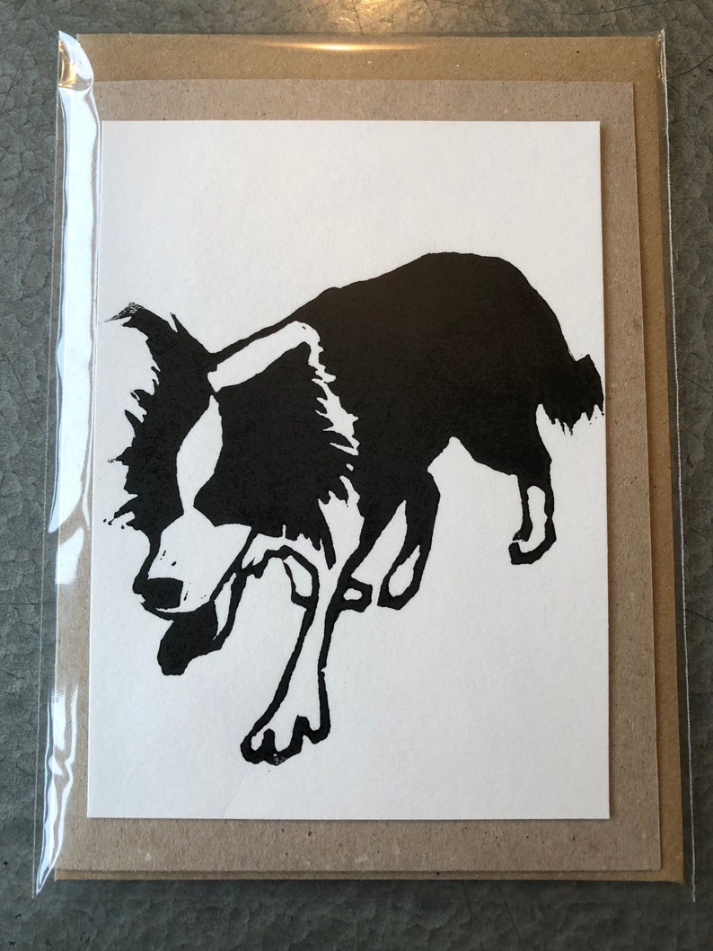 Border Collie Card Hand Printed Unique Design Linocut - Etsy