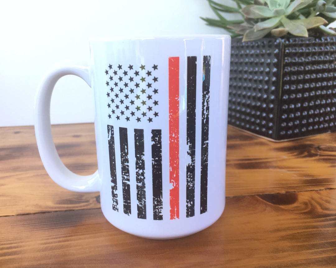 Firefighter Coffee Mug Red Line Flag Firefighter Gift - Etsy