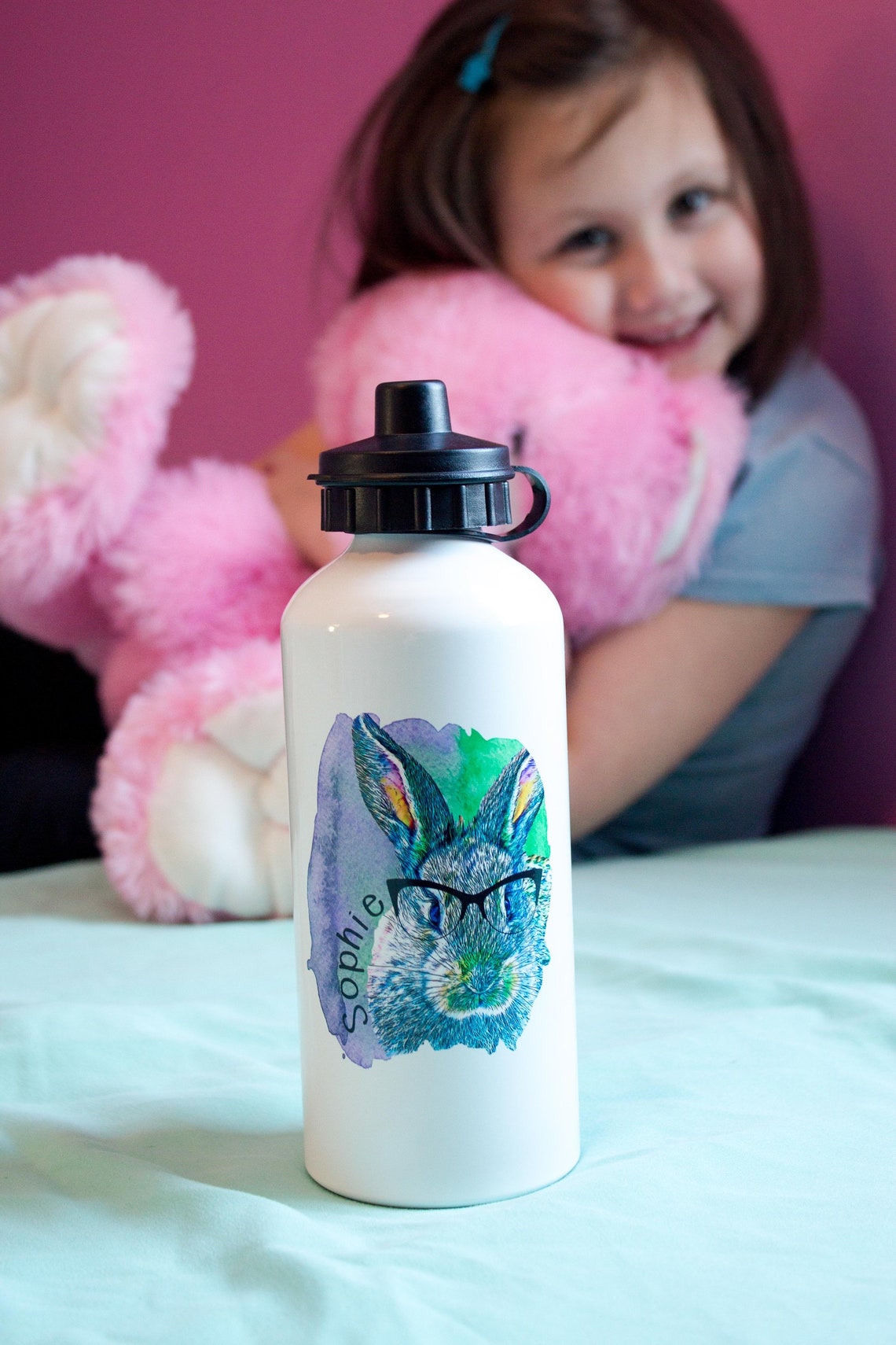 Personalized Rabbit Water Bottle for Kids Hipster Bunny | Etsy