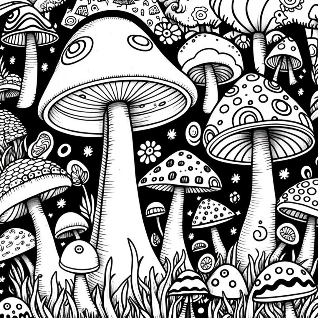Mushroom Coloring Page - Etsy