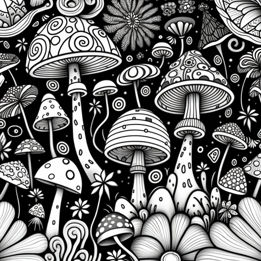 Mushroom Magic: A Whimsical Coloring Page - Etsy