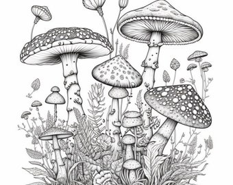 Mushroom Magic: A Whimsical Coloring Page - Etsy