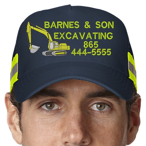 Adams Hi-vis Safety Hats With an Excavator and Your Company Name and ...