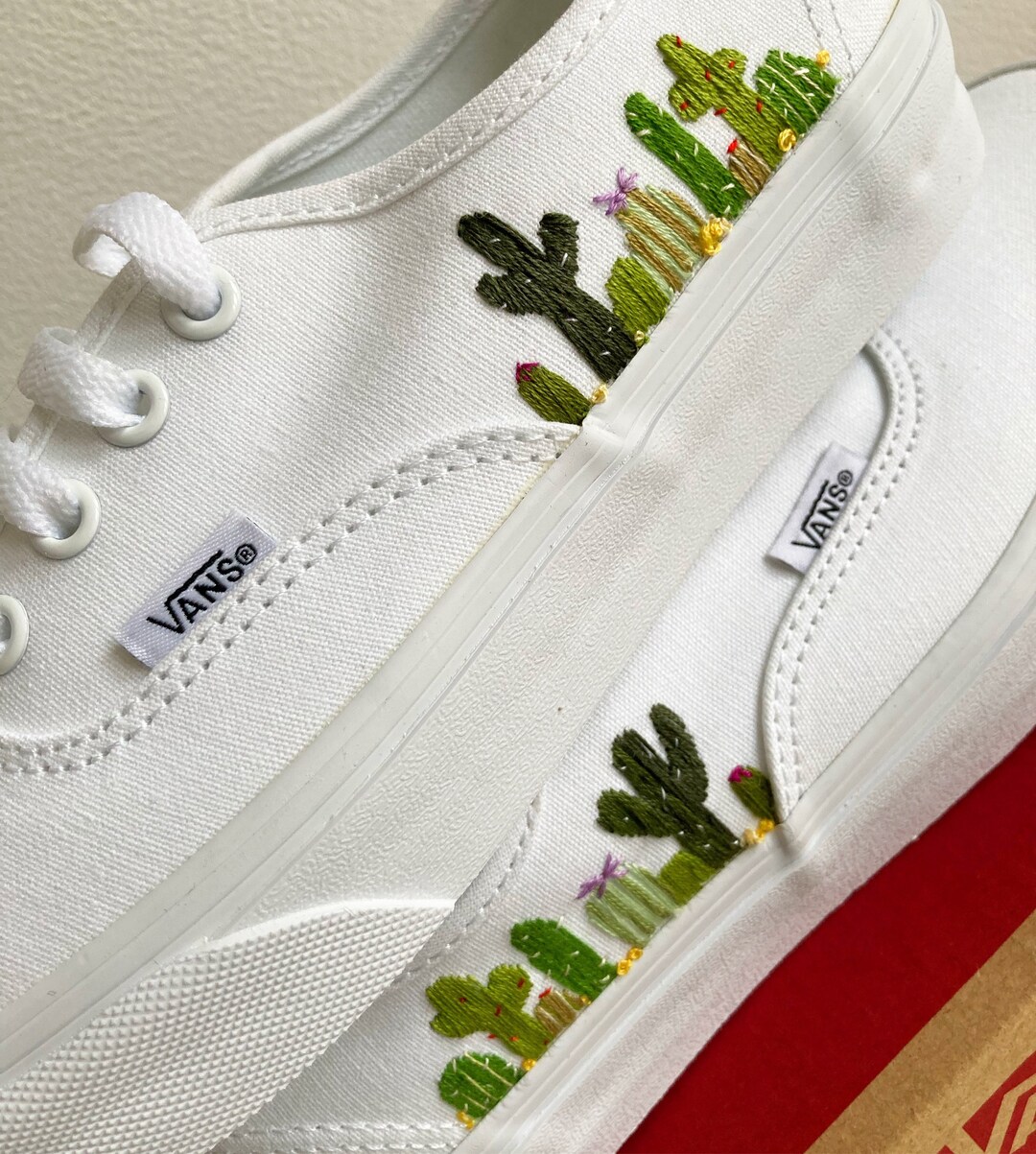 Custom Cactus Canvas Wedding Shoes Hand Embroidered Sneakers for 2024 ...