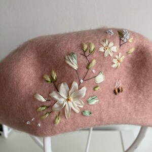 Soft Yellow Floral Beret, French Floral Beret, Silk Ribbon Flowers ...