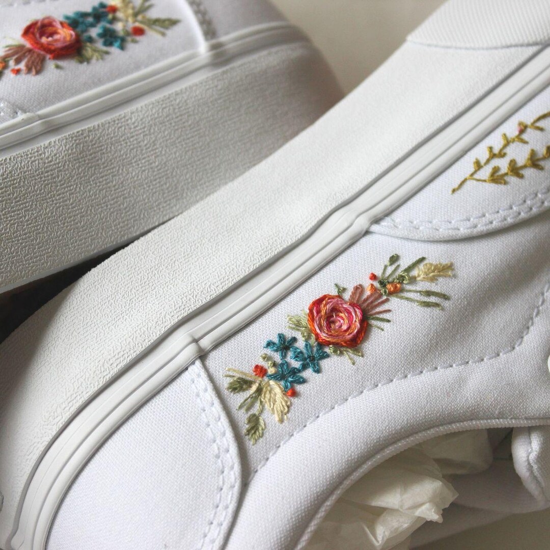 Red and Blue Wedding Sneakers: Wildflower Bridal Shoes, Vans Authentic ...