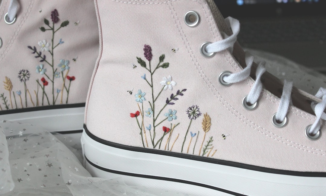 Custom Wildflower Poppy Wedding Shoe, Custom Wedding Sneaker, Hand ...