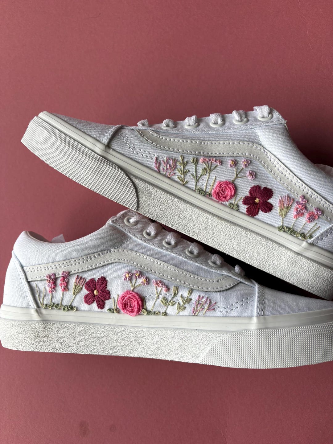 Hand Embroidered Pink Wildflower Wedding Vans - Custom Bridal Shoes - Etsy